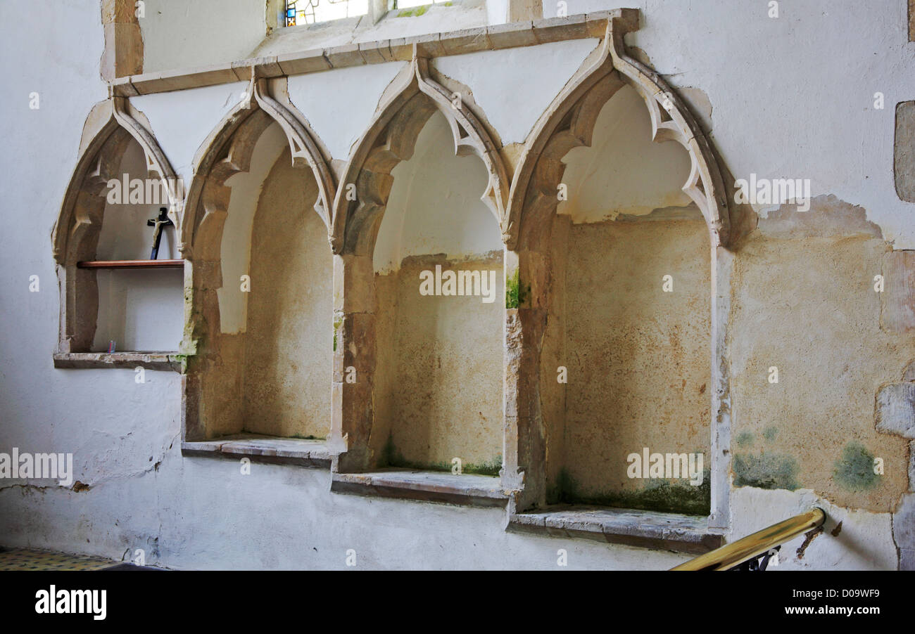 A view of the piscina and triple sedilla in the chancel of the church ...