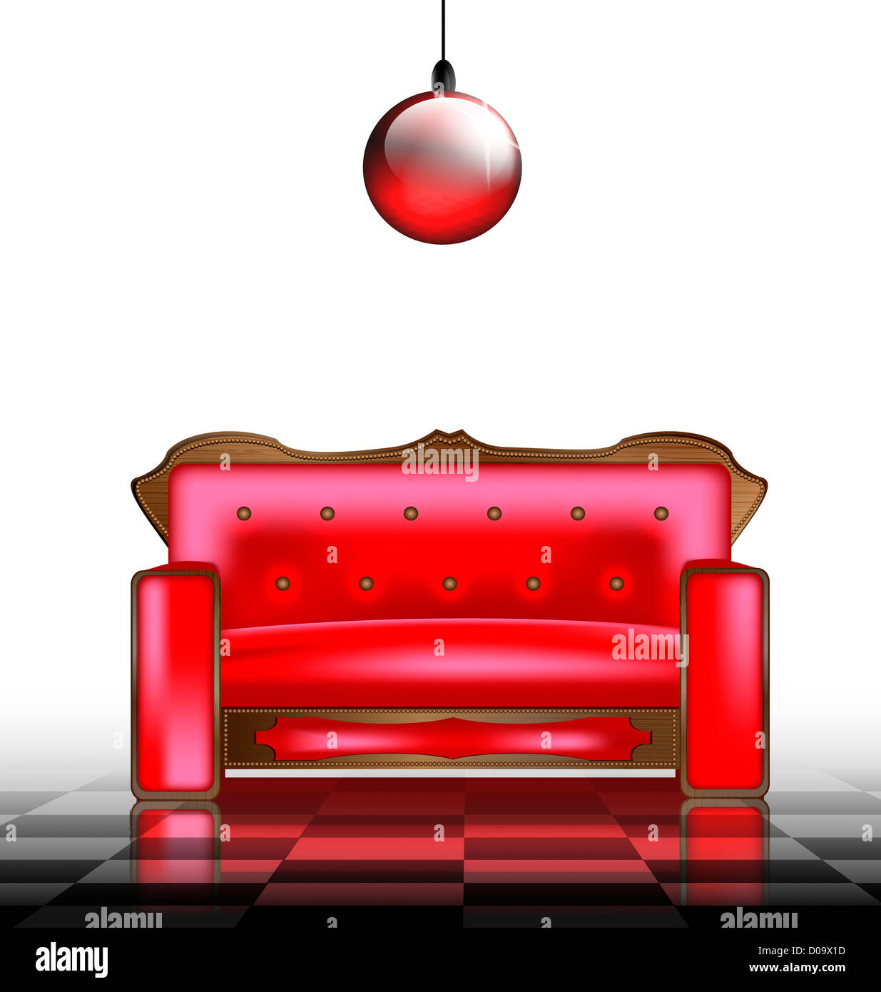 a large red sofa in a abstract white room Stock Photo - Alamy