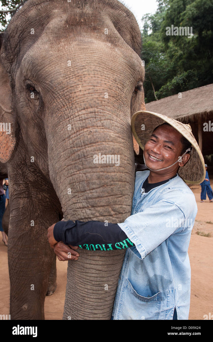 MAHOUT OR CORNAC ELEPHANT MASTER GUIDE POSING HIS PROTEGE IN ELEPHANT ...