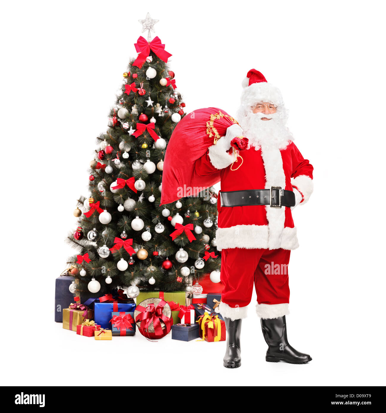 Santa Claus With Christmas Tree And Gifts