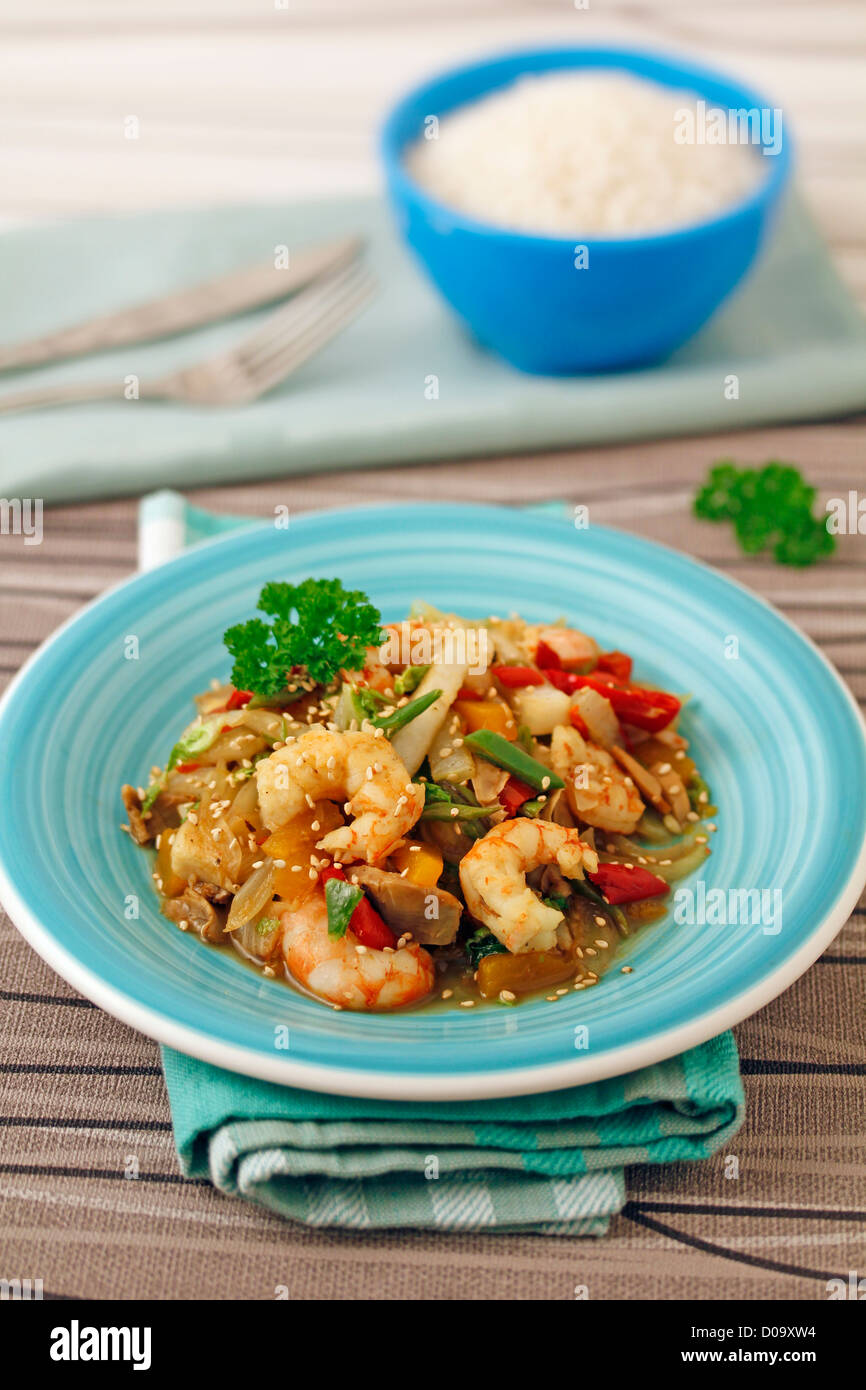 Chinese cabbage with prawns made with wok. Recipe available Stock Photo ...