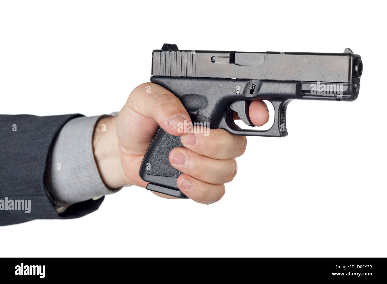 Hand with gun isolated on white background Stock Photo - Alamy