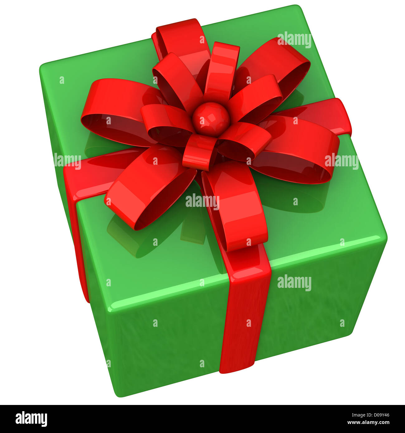 Green gift box with red bow, 3d image Stock Photo - Alamy