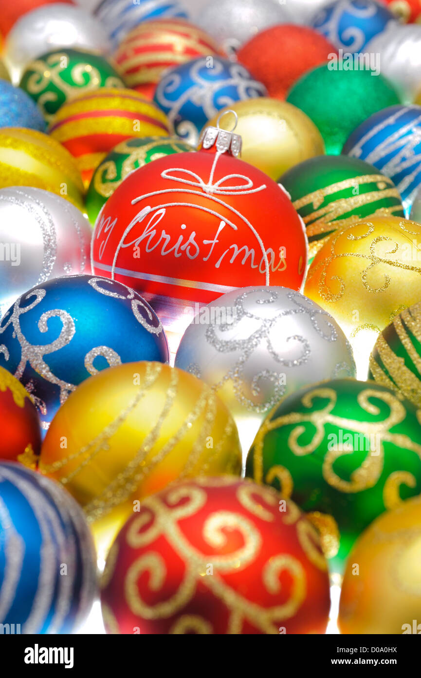group of Christmas glitter balls Stock Photo - Alamy