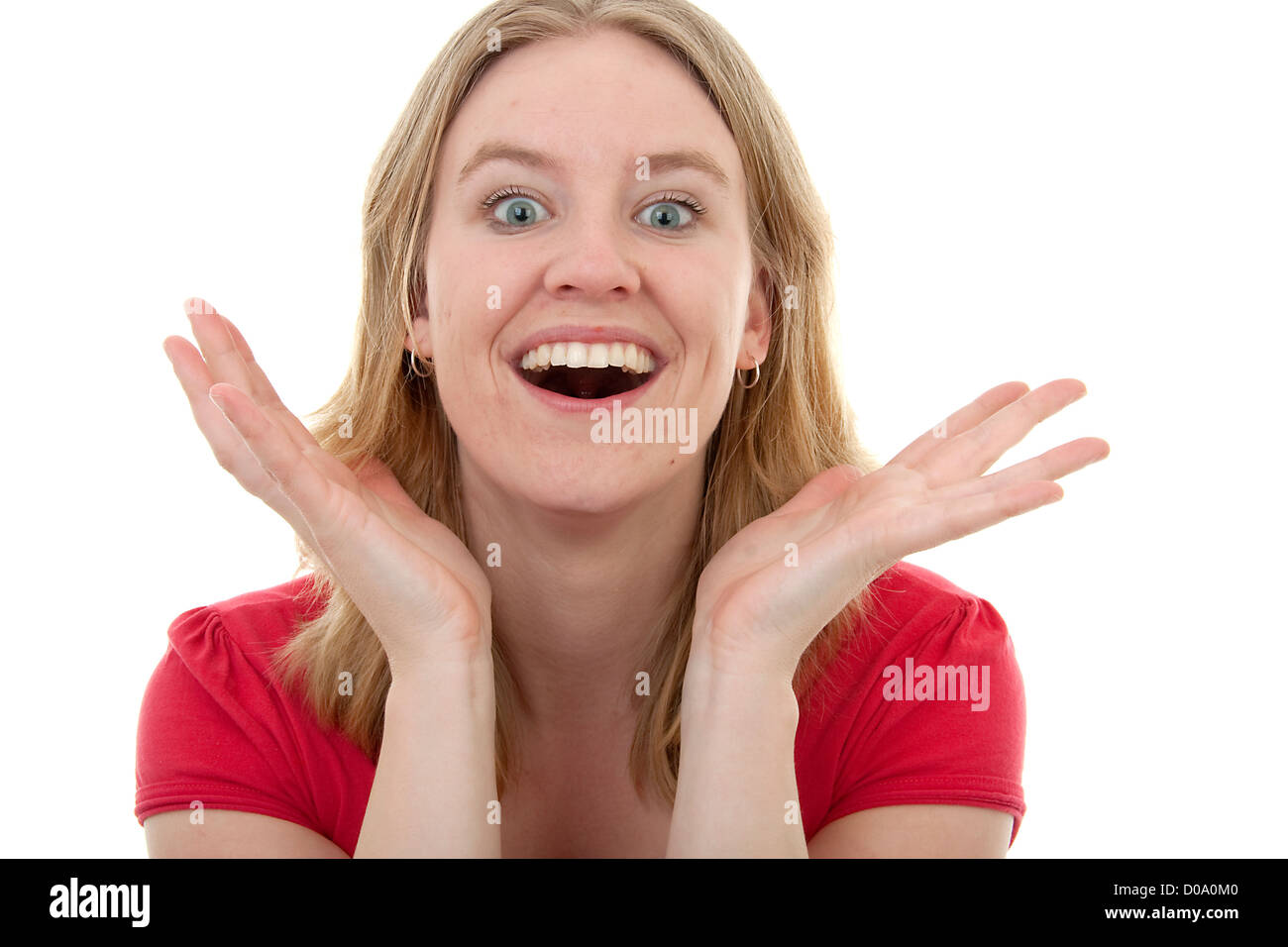 Young woman is looking surprised isolated on white background Stock ...