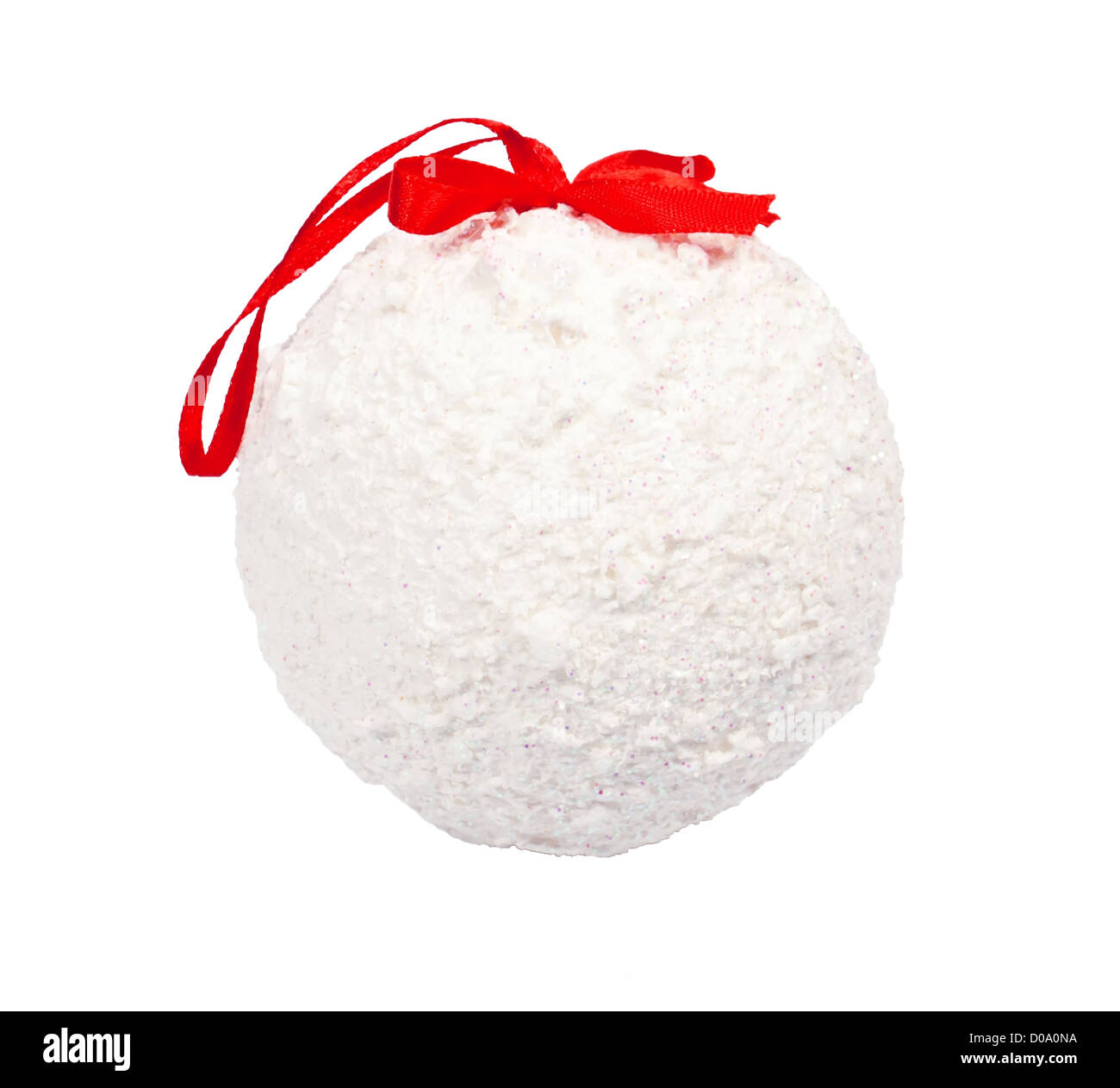 White Christmas ball with glitter and red ribbon Stock Photo - Alamy