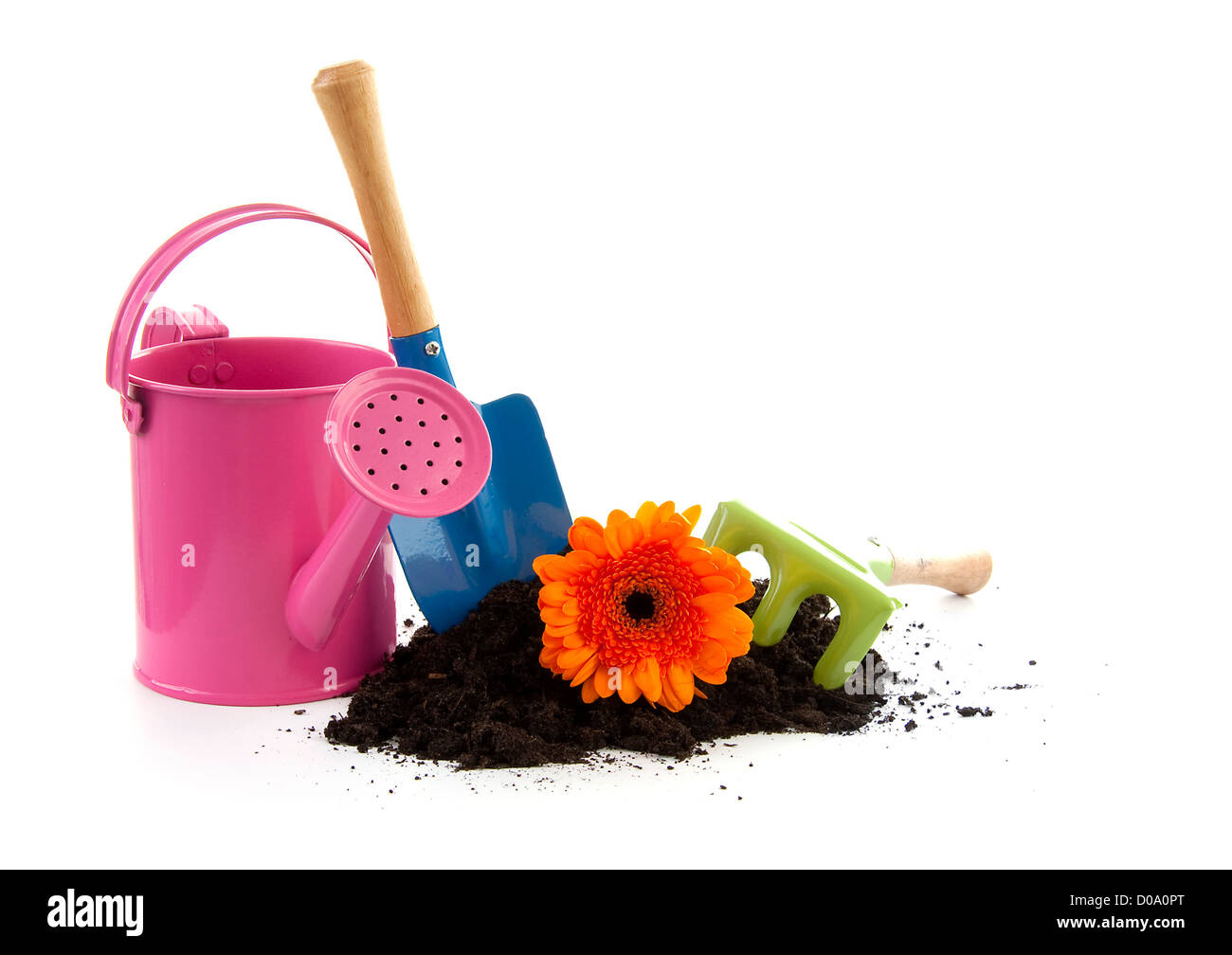 Colorful gardening tools over white background Stock Photo - Alamy
