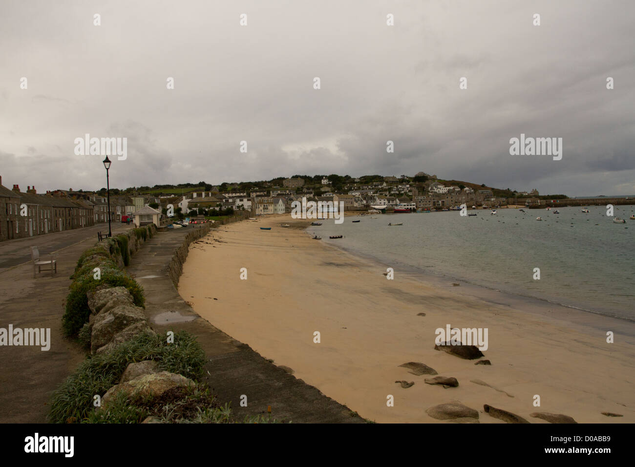 General view of The Strand, Hugh Town and St Mary's Harbour, Isles of ...