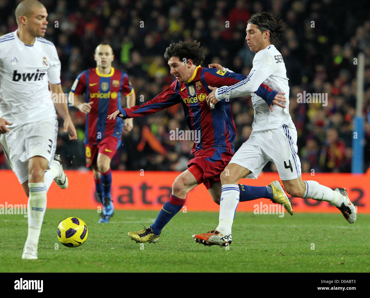Barcelona's Lionel Messi and Real Madrid's Sergio Ramos The La Liga ...