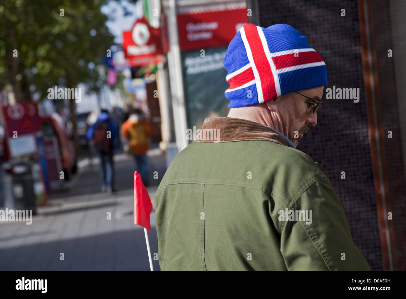 MAN WEARING A SKI CAP IN THE COLOURS OF ICELAND REYKJAVIK CAPITAL OF ...