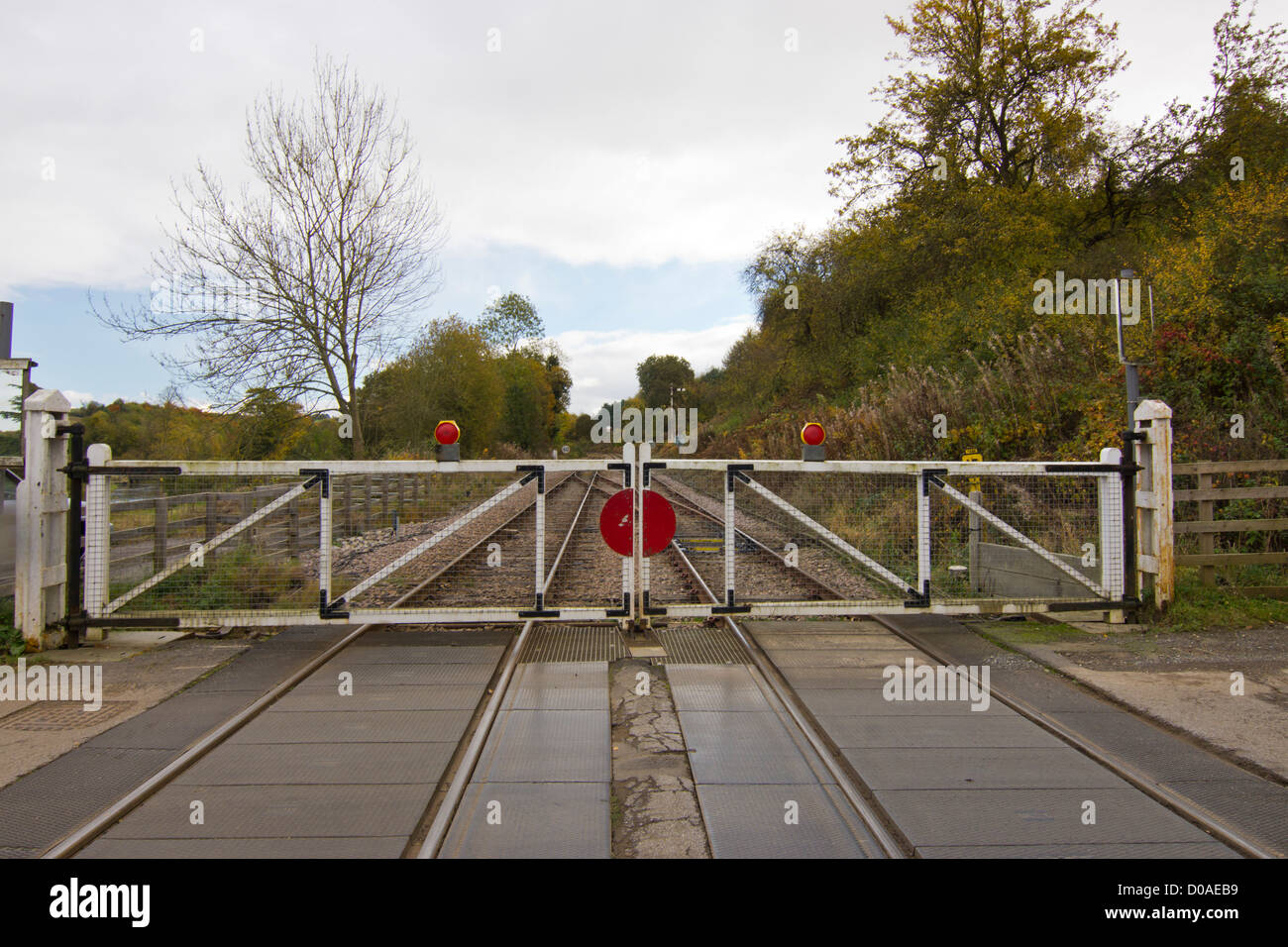 Level crossing in Kirkham Abbey, North Yorkshire Stock Photo - Alamy