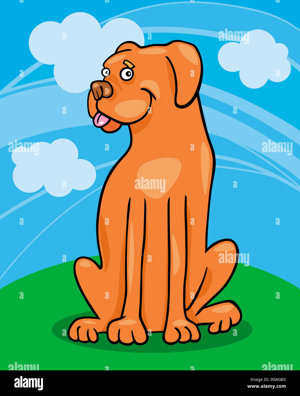 Cartoon Illustration of Funny Purebred Boxer or Bulldog Dog against ...