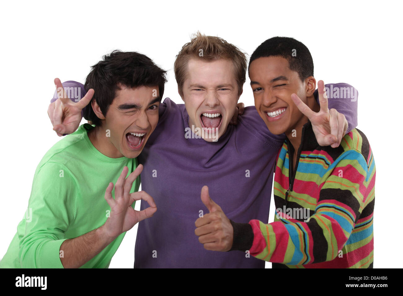 trio of cheerful buddies Stock Photo - Alamy