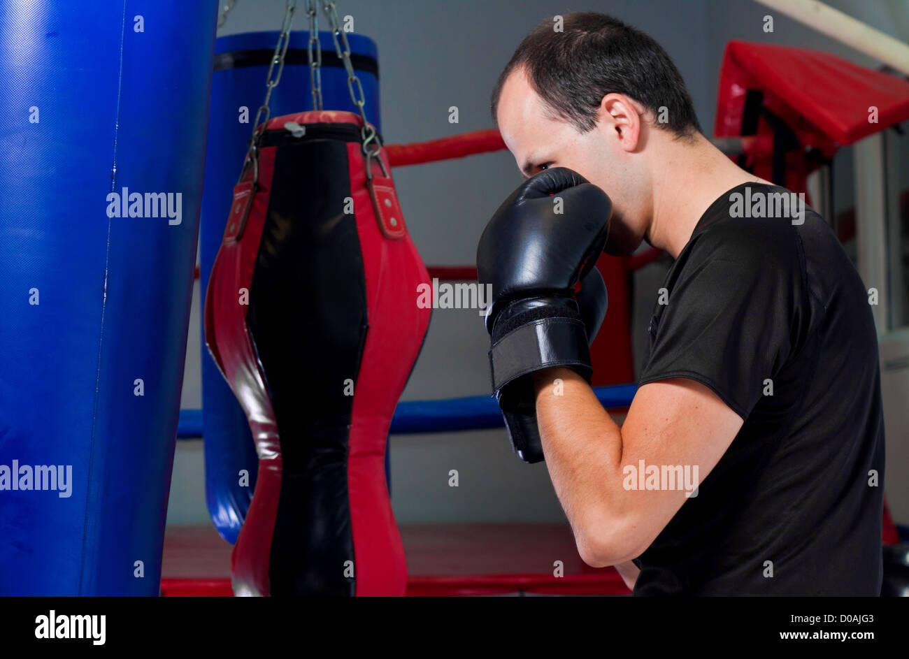 Boxer training with a sand bag Stock Photo - Alamy