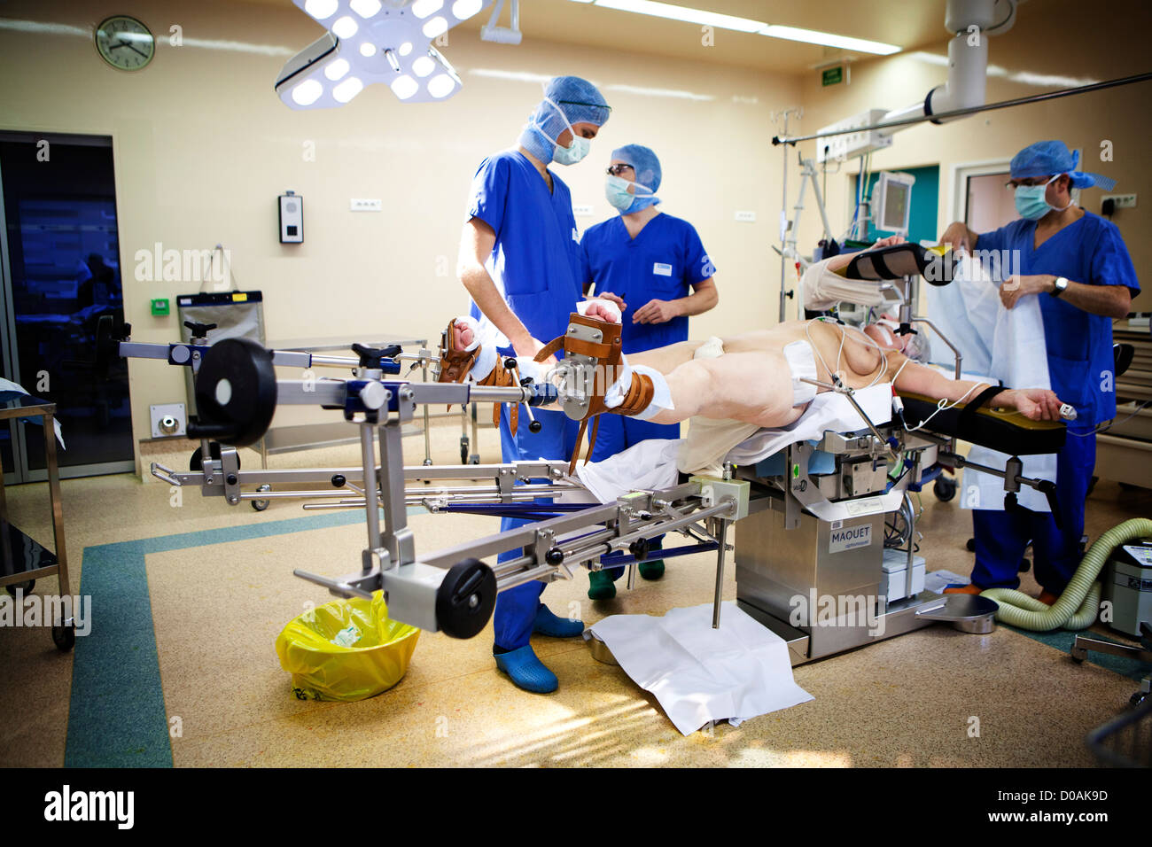 Patient preparation for hip replacement surgery hi-res stock ...