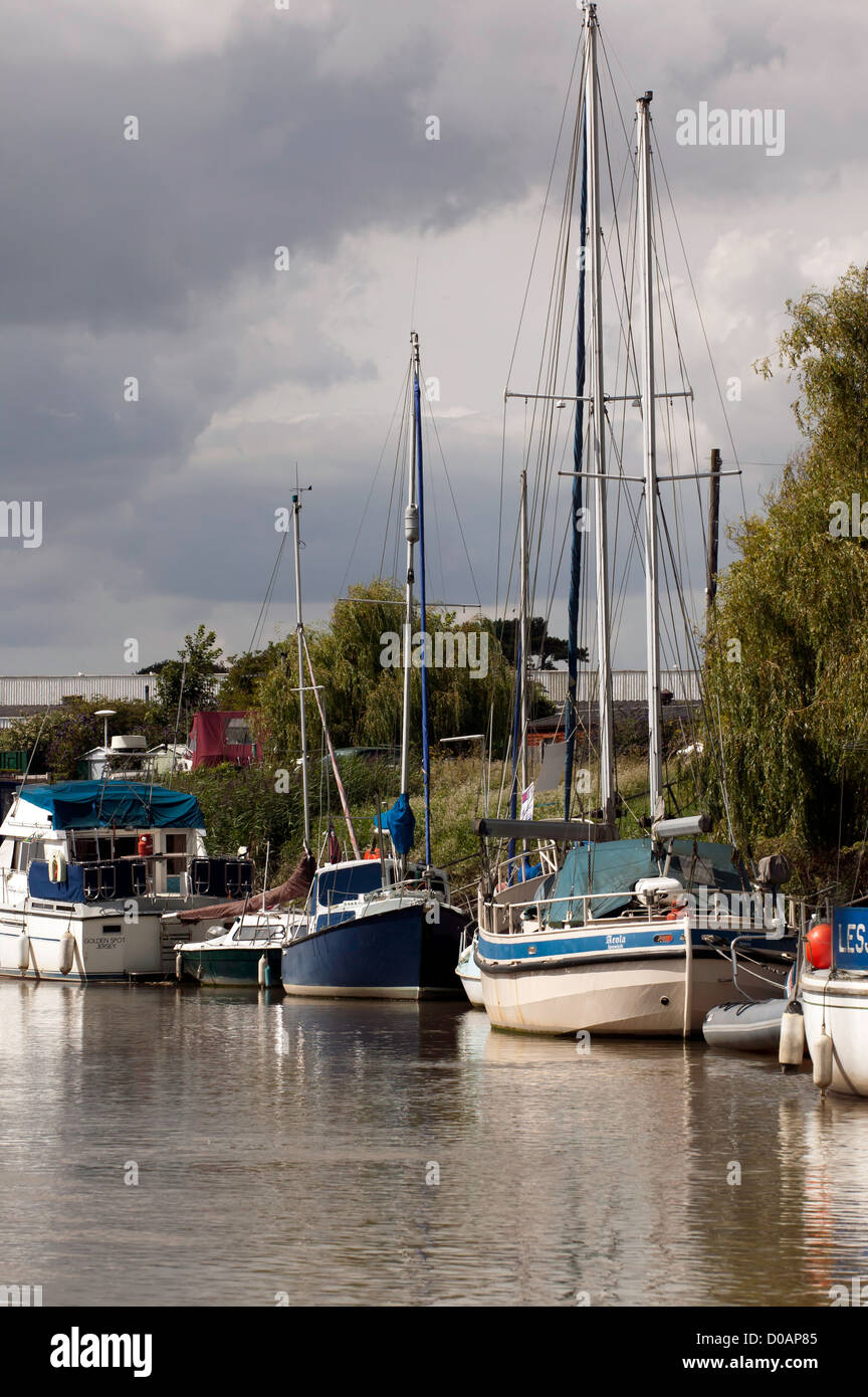 Yachts and Motor boats moored at Sandwich Marina, along the estuary of ...