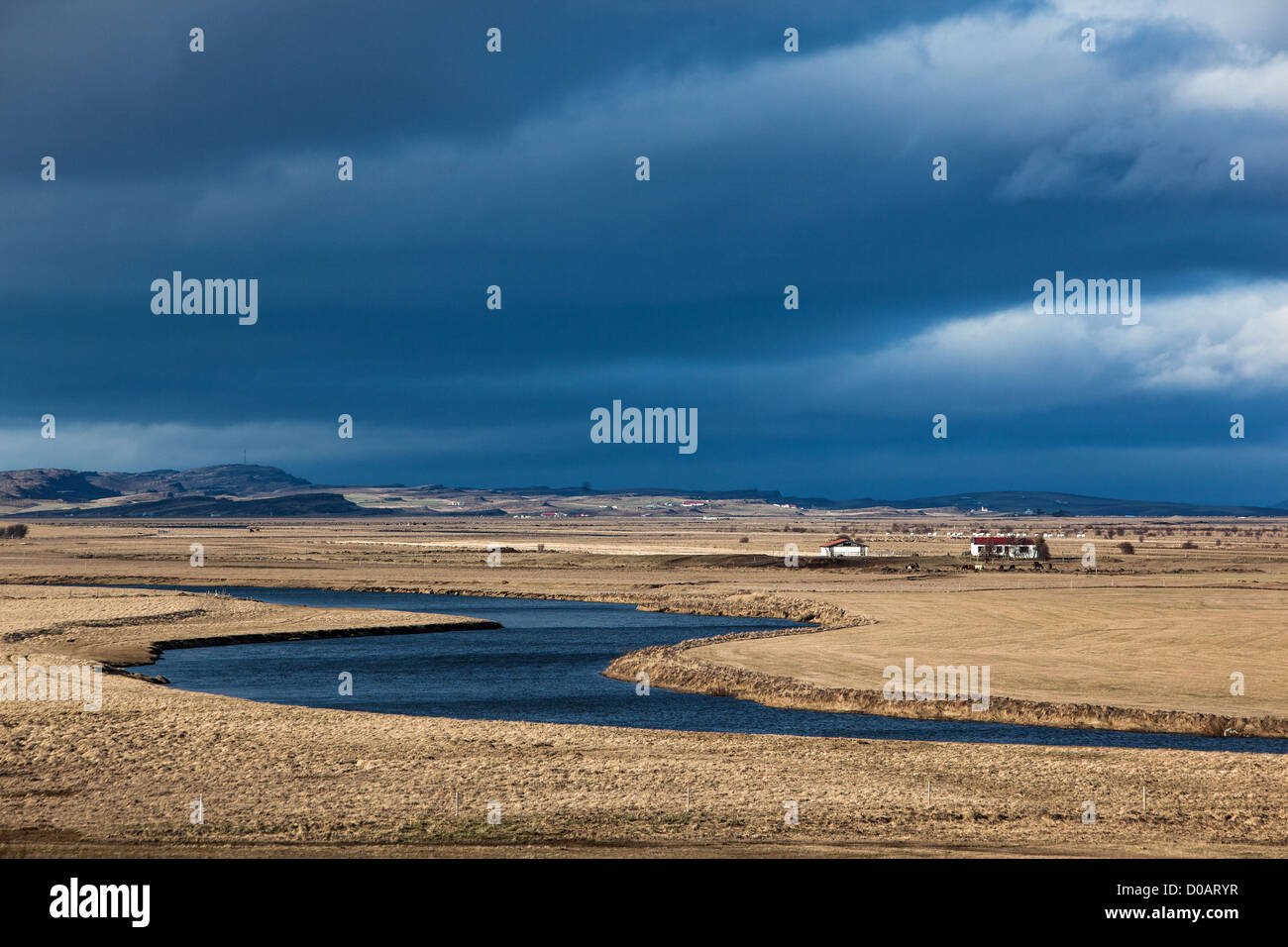 FARM NEAR A STREAM IN A VOLCANIC LANDSCAPE NORTHWESTERN ICELAND EUROPE ...