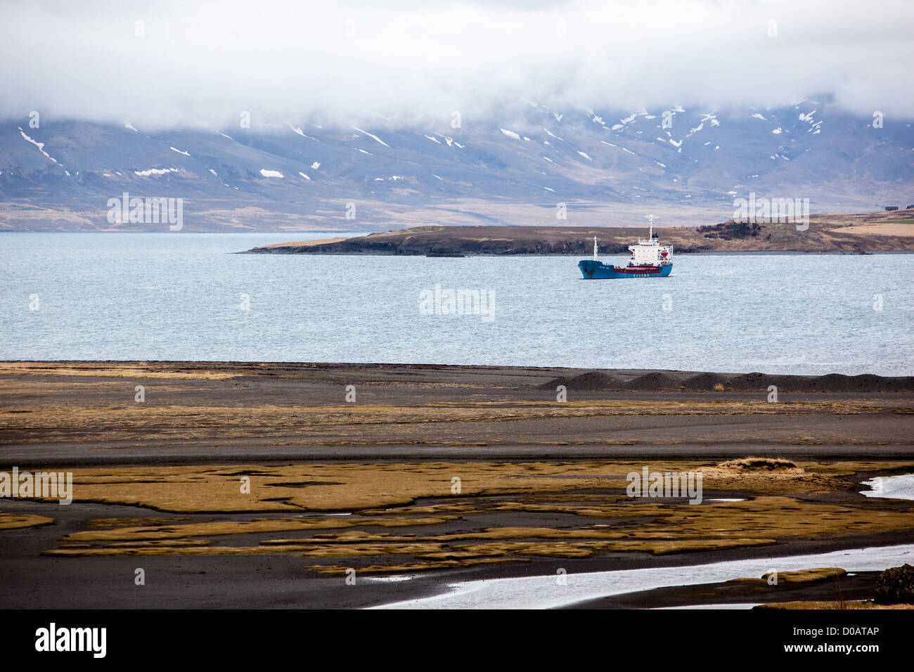 CARGO SHIP IN A FJORD WESTERN ICELAND EUROPE Stock Photo - Alamy