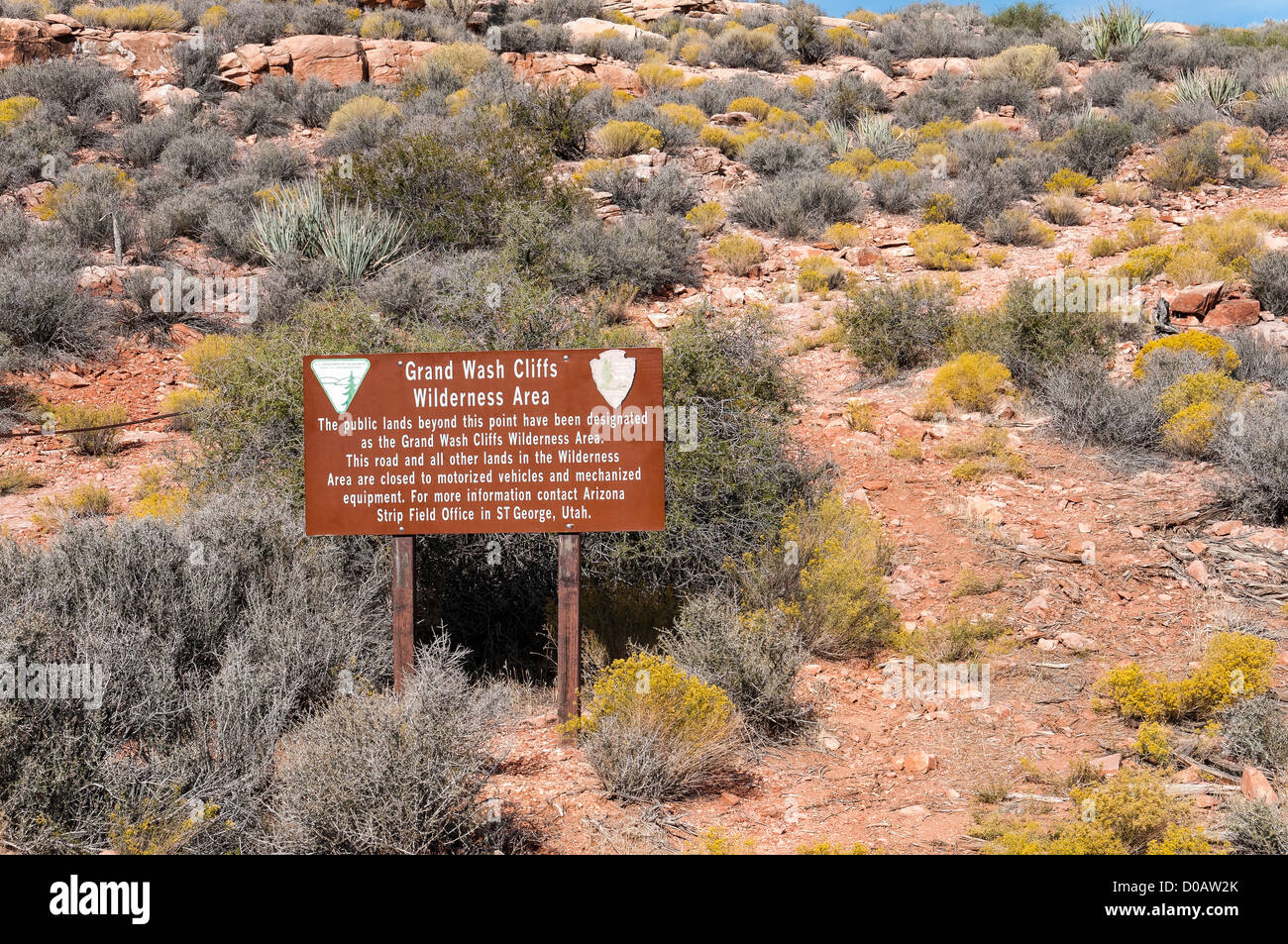 Grand Wash Cliffs Wilderness Area sign, Grand Canyon-Parashant National ...