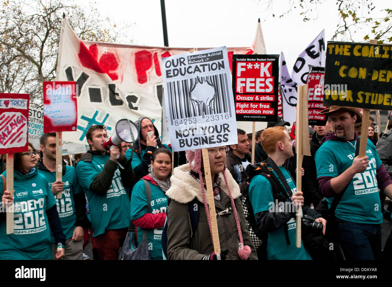 Student protest against rise in tuition fees, London, 21/11/2012 Stock ...