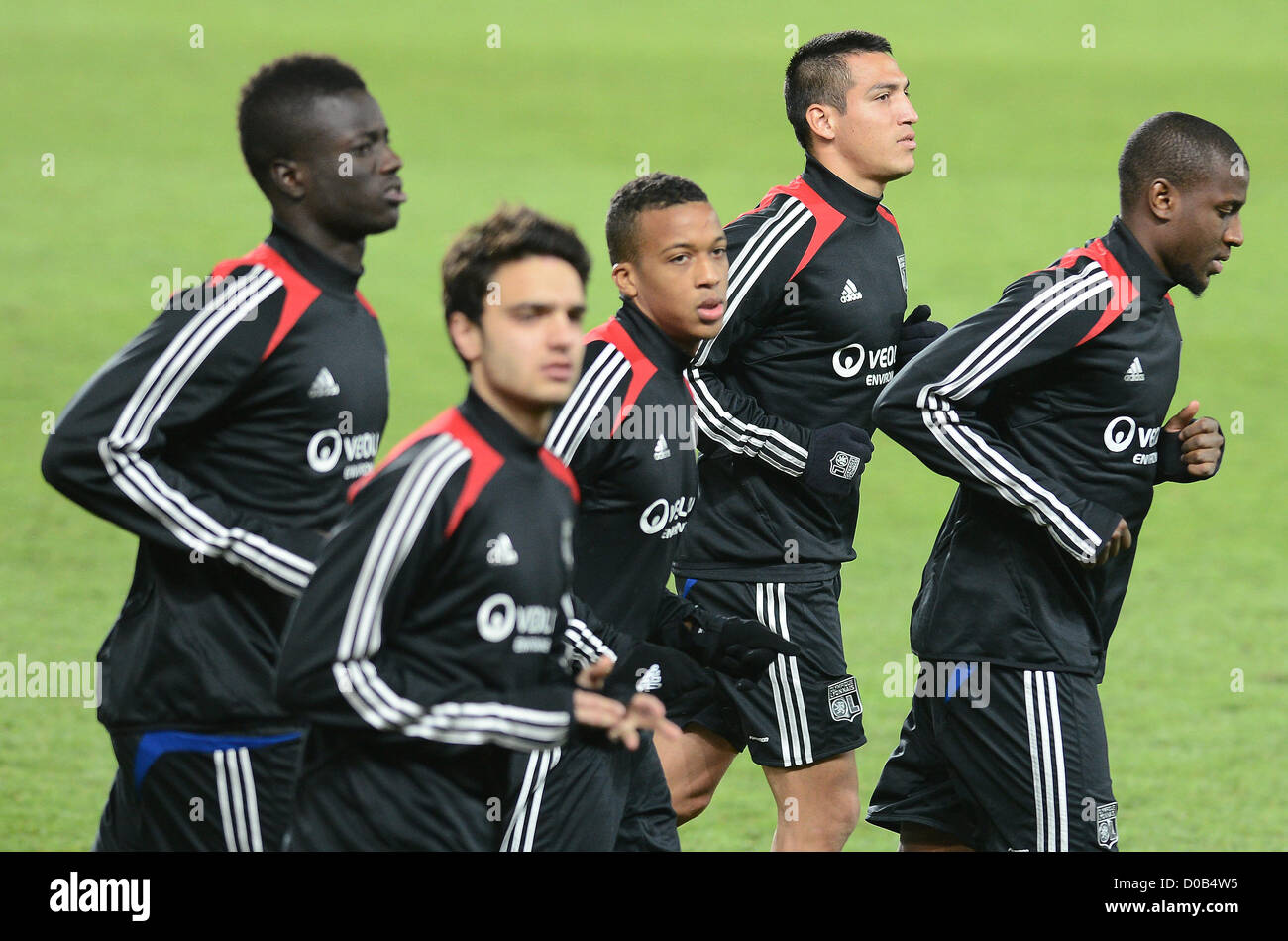 Players of Olympique Lyon are seen during training session prior to the ...