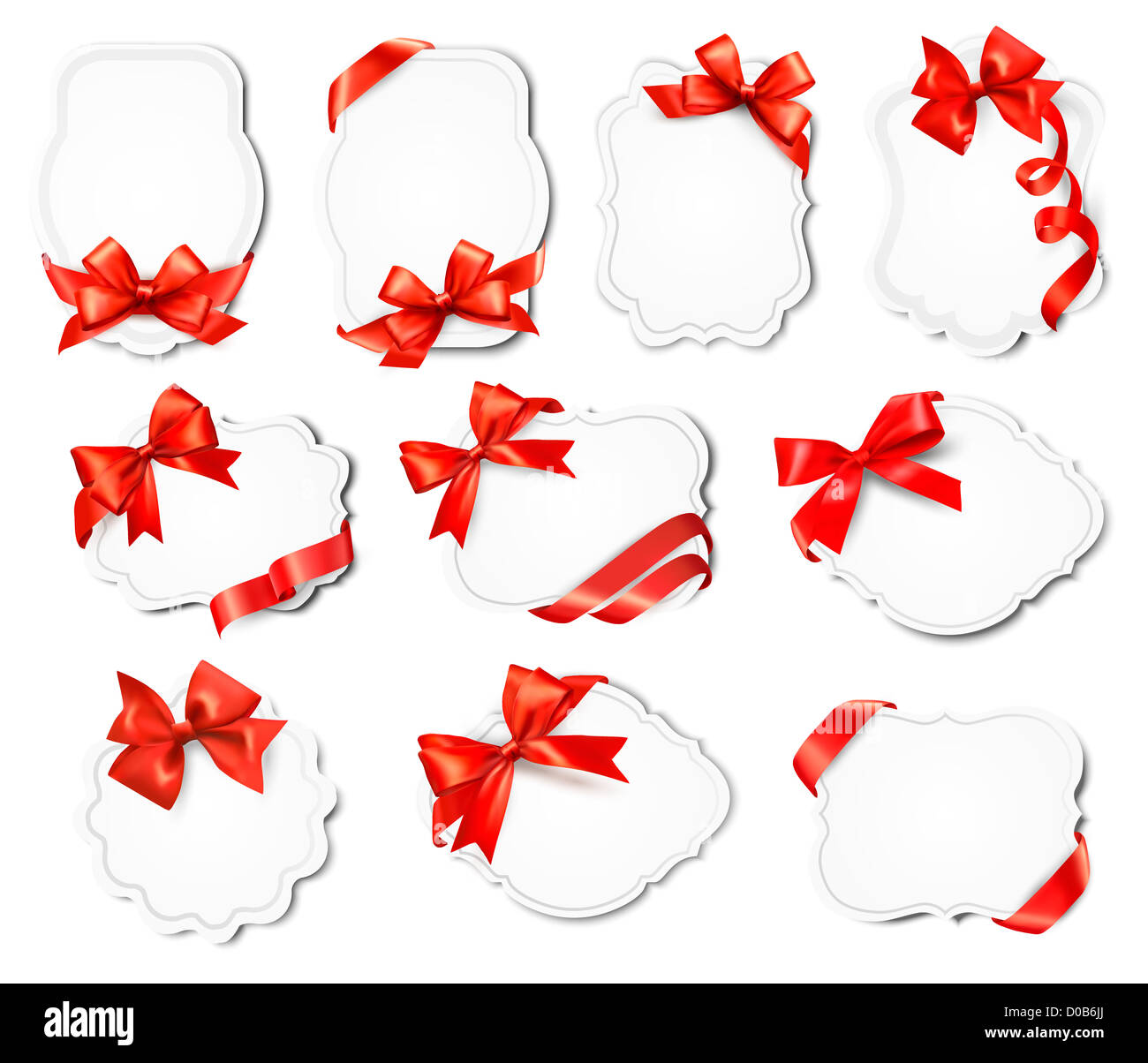 Set of gift cards with bows and ribbons Stock Photo - Alamy