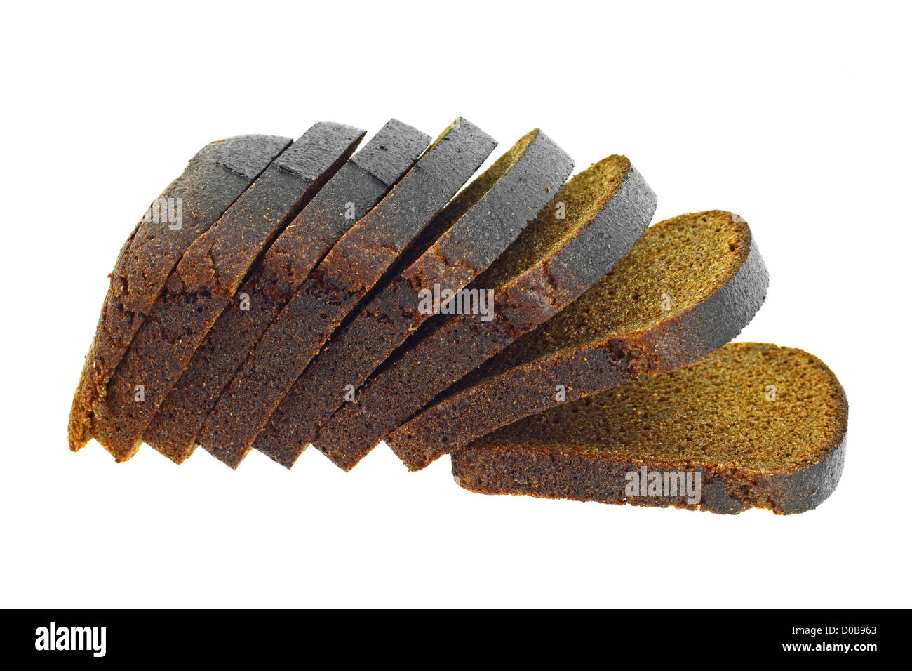 Dark rye bread loaf slices isolated on white background Stock Photo - Alamy