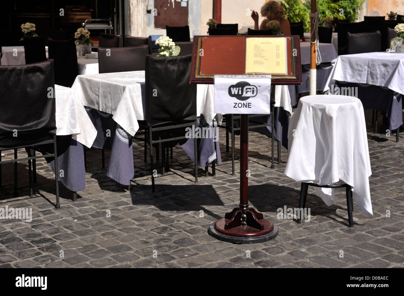 Italy, Rome, Piazza della Rotonda, cafe tables with wifi sign Stock ...