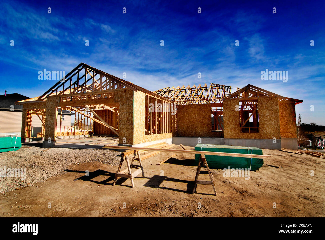 New home being built and detail of construction site Stock Photo - Alamy