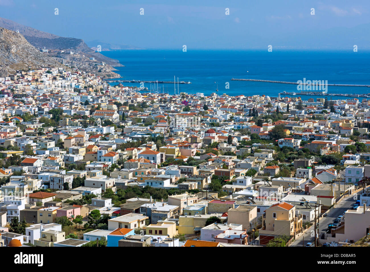 Pothia, Kalymnos, Greece, white houses, mountains Stock Photo - Alamy
