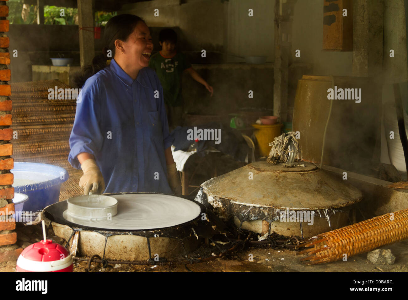 Making rice paper in a factory in the Mekong Delta, Vietnam Stock Photo ...