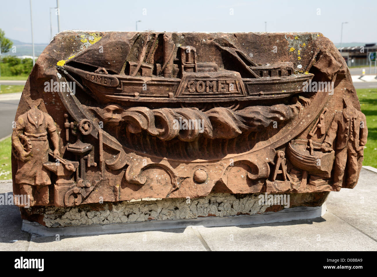 Sandstone carving to commemorate the PS Comet in Port Glasgow town ...