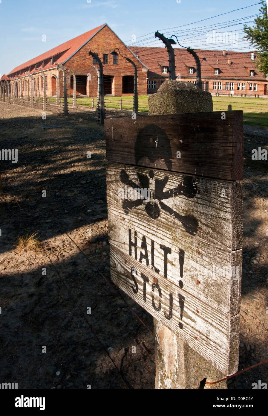 Warning sign at Auschwitz camp of Auschwitz-Birkenau Memorial State ...