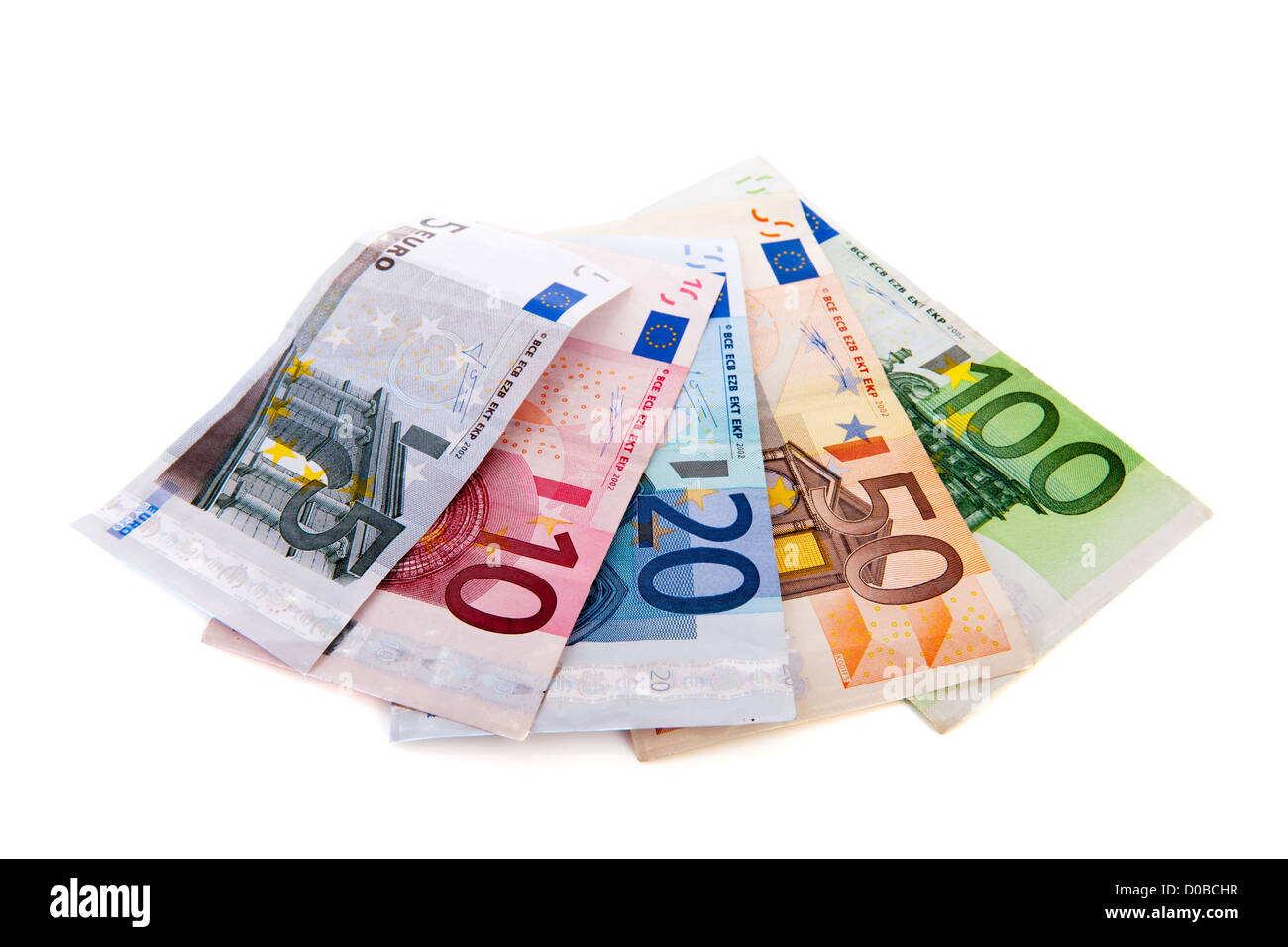 euro banknotes in different values isolated over white background Stock ...
