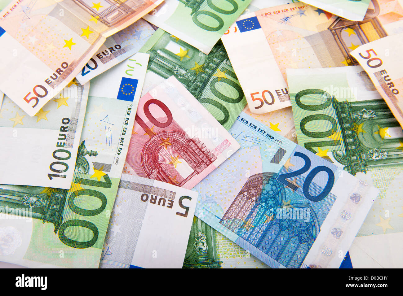 euro banknotes in different values isolated over white background Stock ...