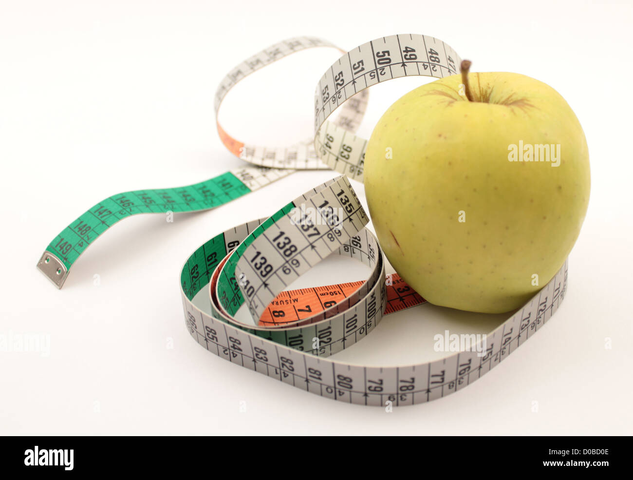 Measuring instrument after a caloric diet, an apple and a meter in ...