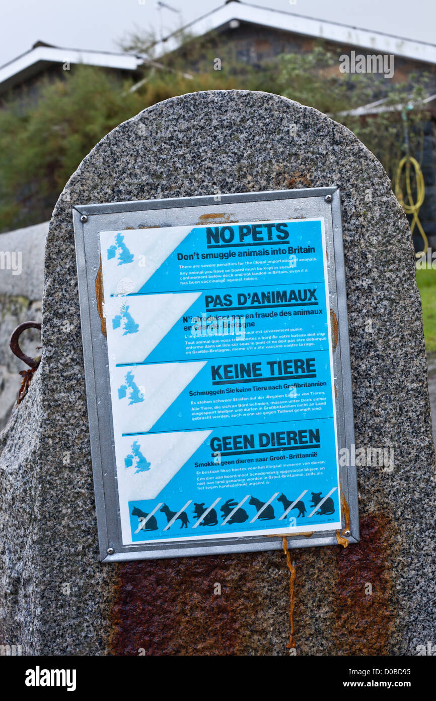Warning sign against smuggling animals in Guernsey, November 2012 Stock ...