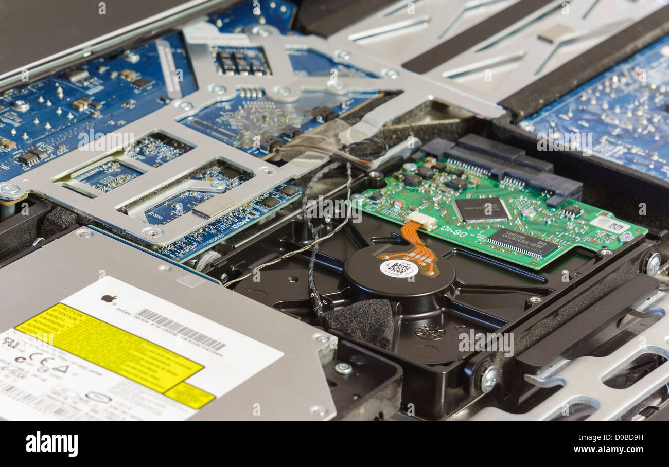 A shallow depth of field view of the hard drive inside an iMac Stock ...