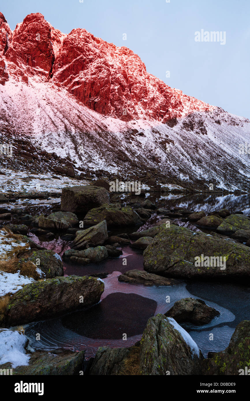 Dow Crag at sunrise from Goat's Water, English Lake District Stock ...