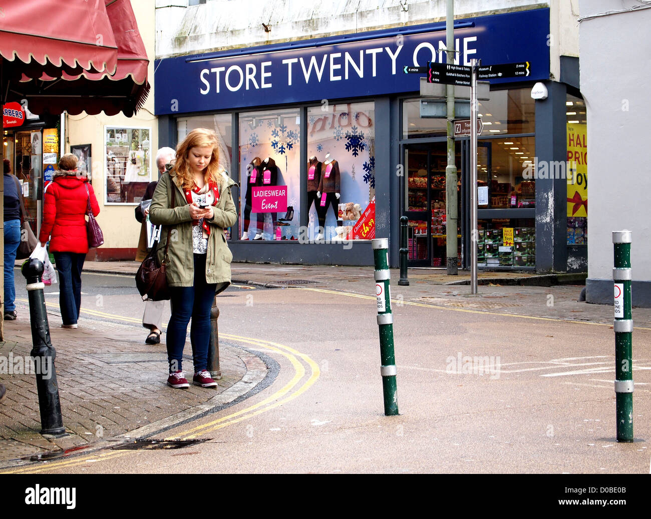 Young blonde woman on the street corner in Barnstaple Devon, 21st ...