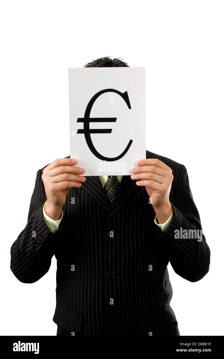 Businessman is holding a Euro mark, isolated on white background Stock ...
