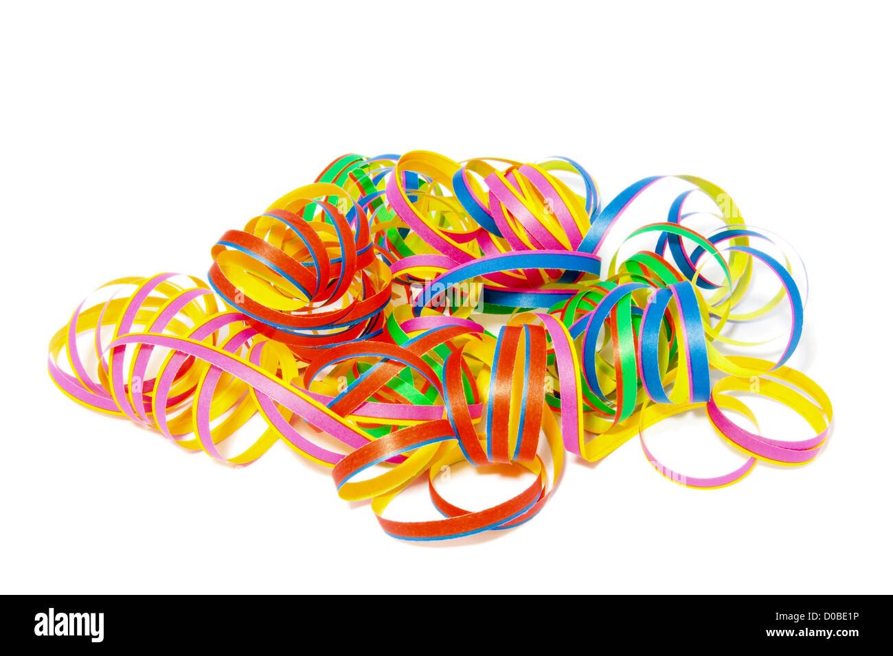 Colorful party streamers on white background Stock Photo - Alamy