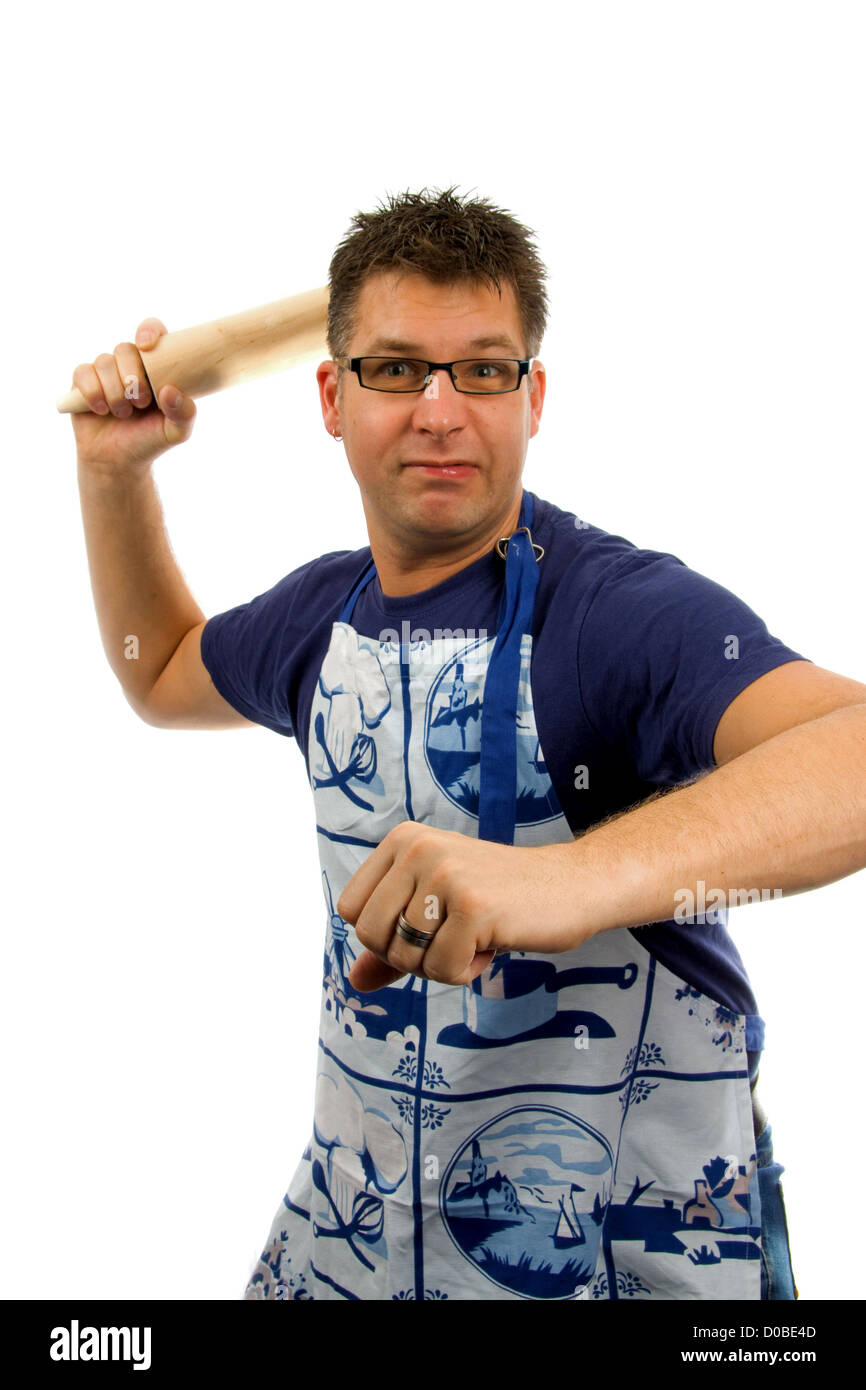 Angry cook with rolling pin, isolated on white background Stock Photo ...