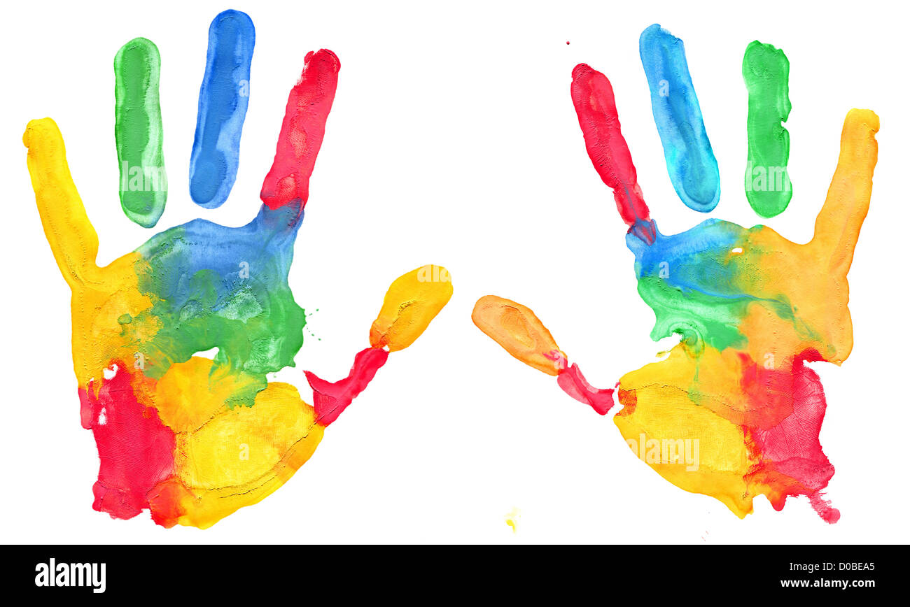 Multicolored hand print on white background Stock Photo - Alamy