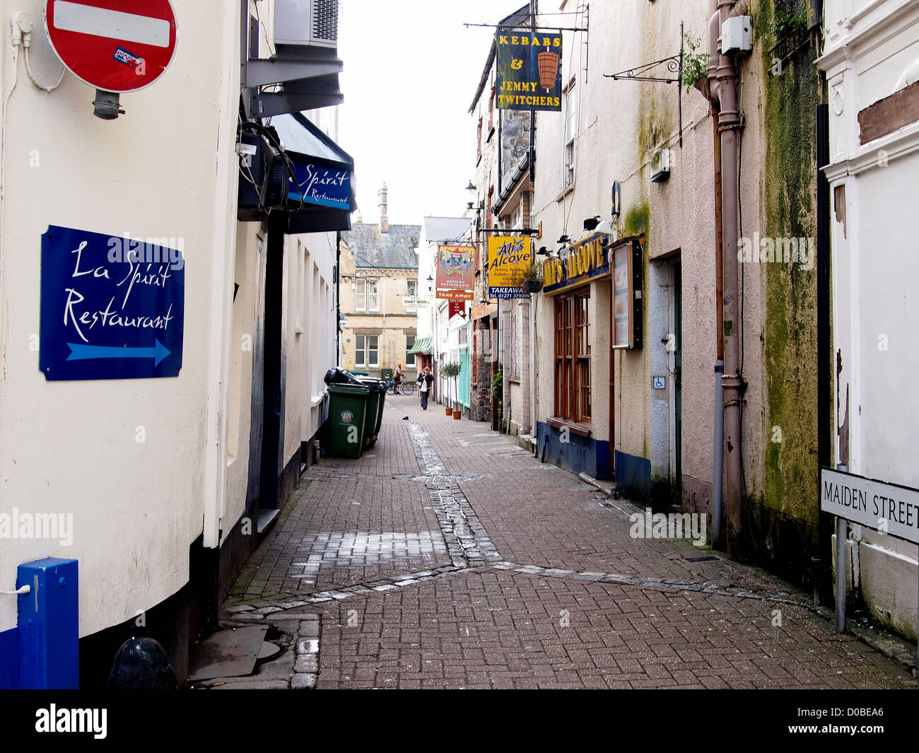 Back street without cars in Barnstable, Devon, England, UK, November ...
