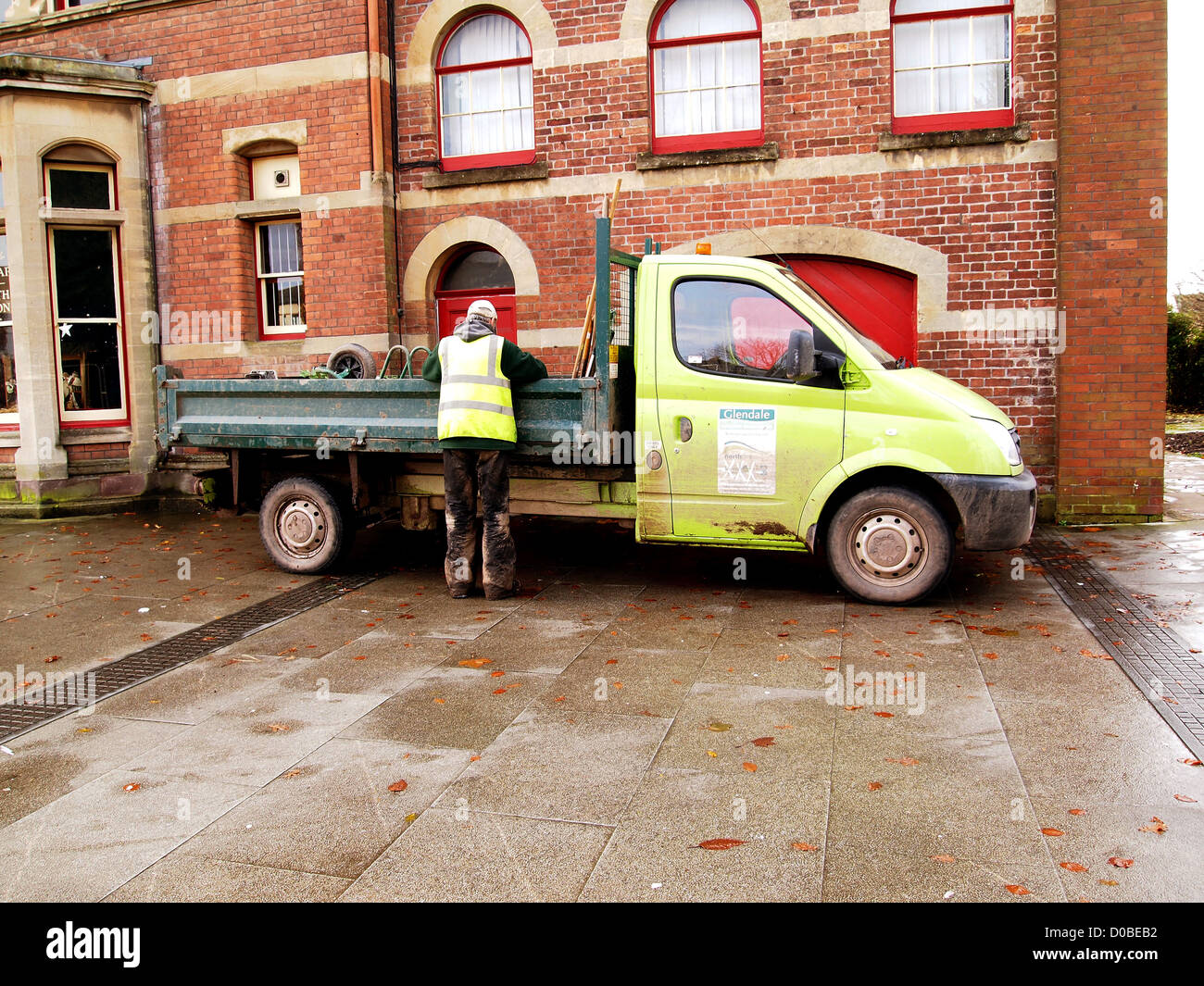 Council truck with worker in Barnstaple Devon, November 2012 Stock ...