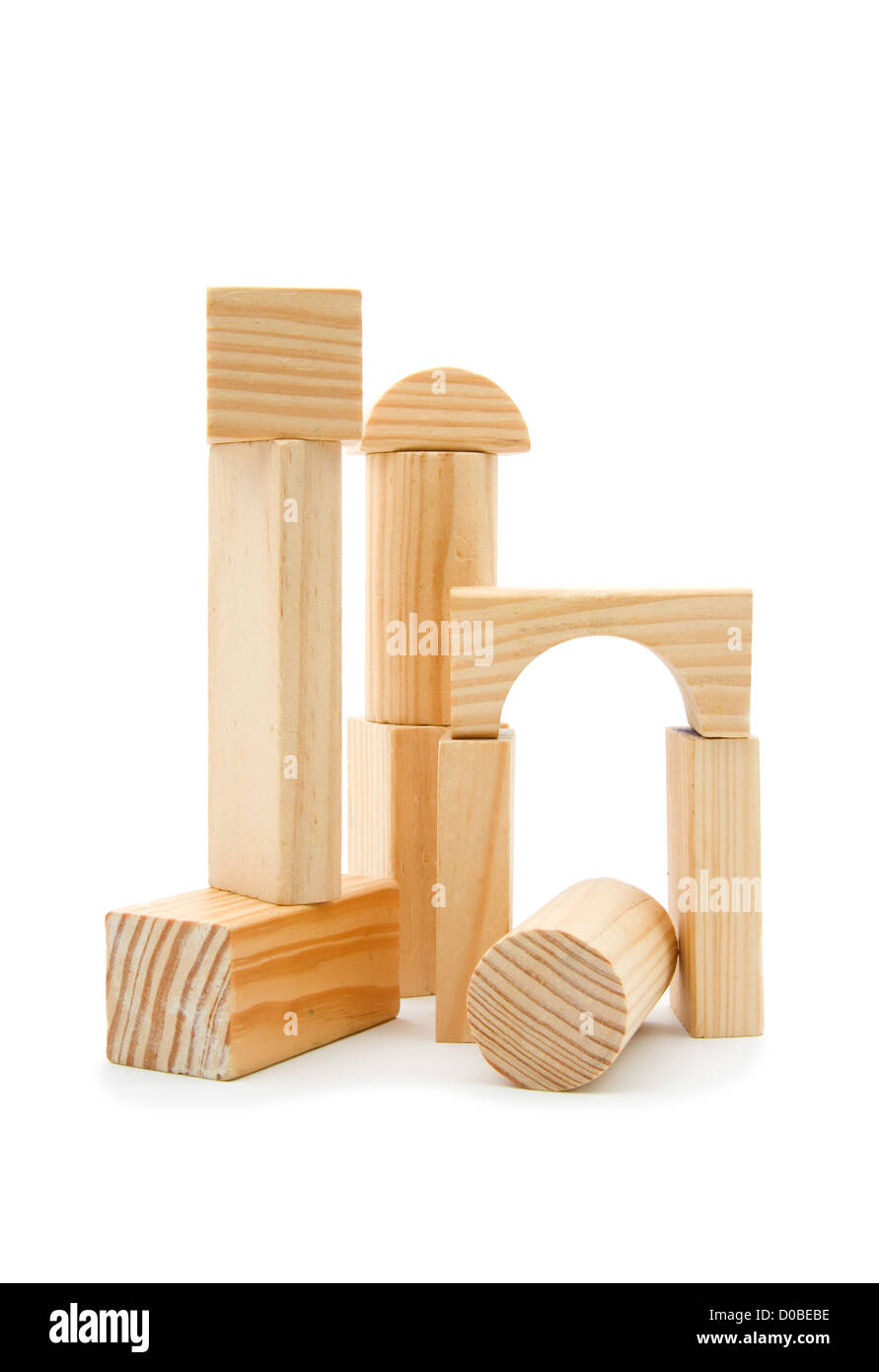 Wooden building blocks isolated on white background Stock Photo - Alamy
