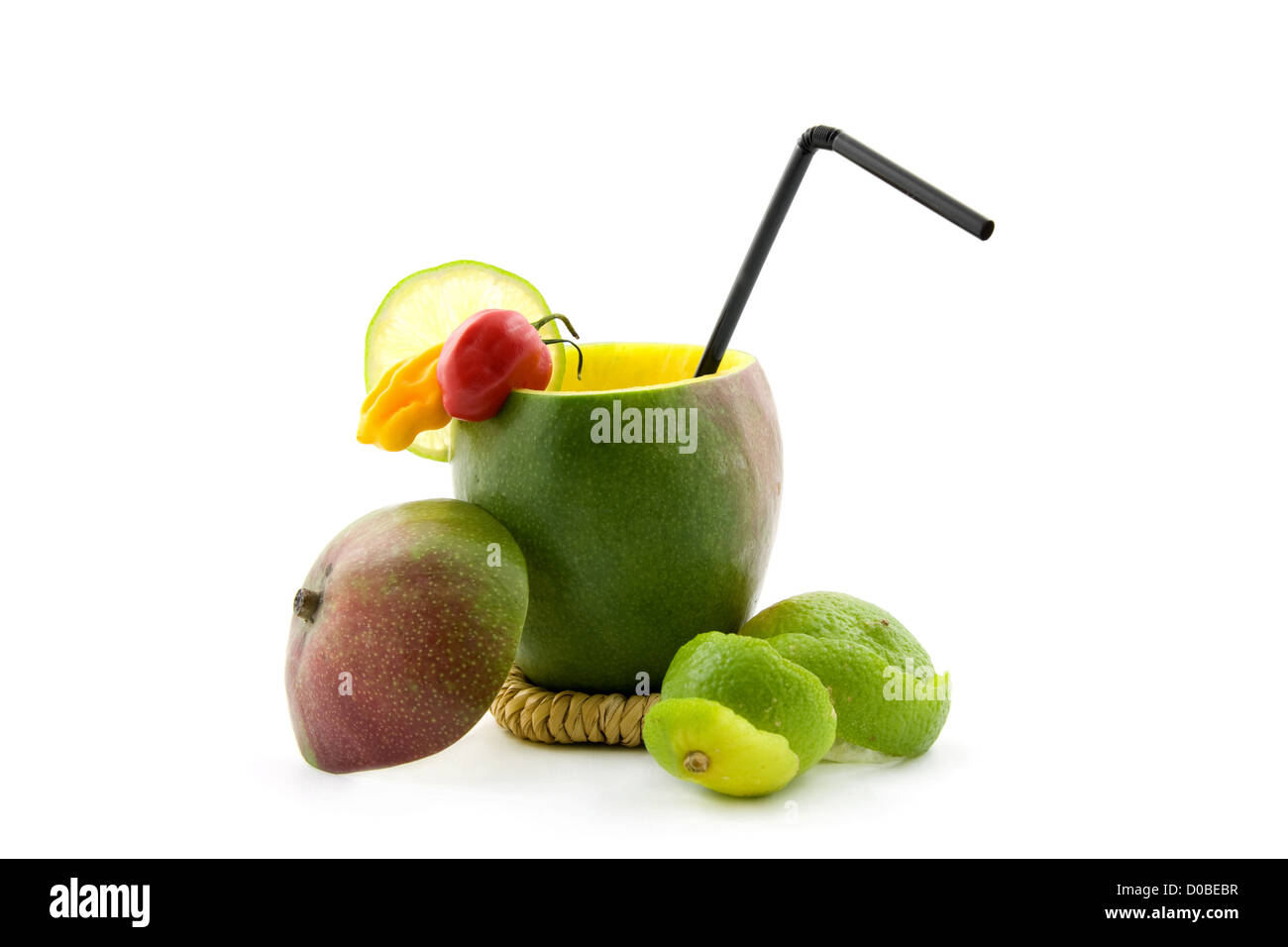 Mango cocktail with peppers and lime isolated on white background Stock ...