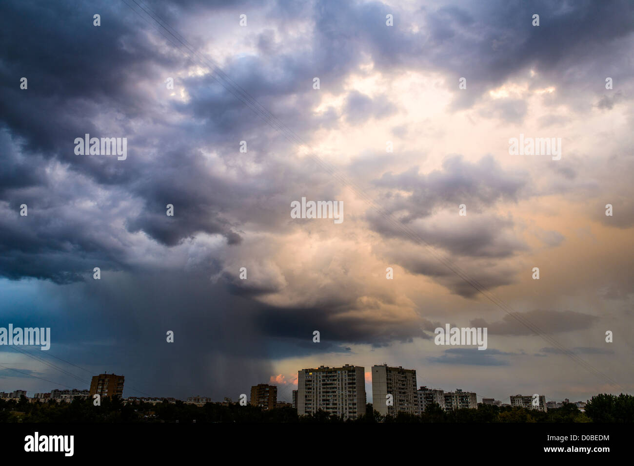 storm city urban clouds pouring rain citiscape russia moscow Stock ...