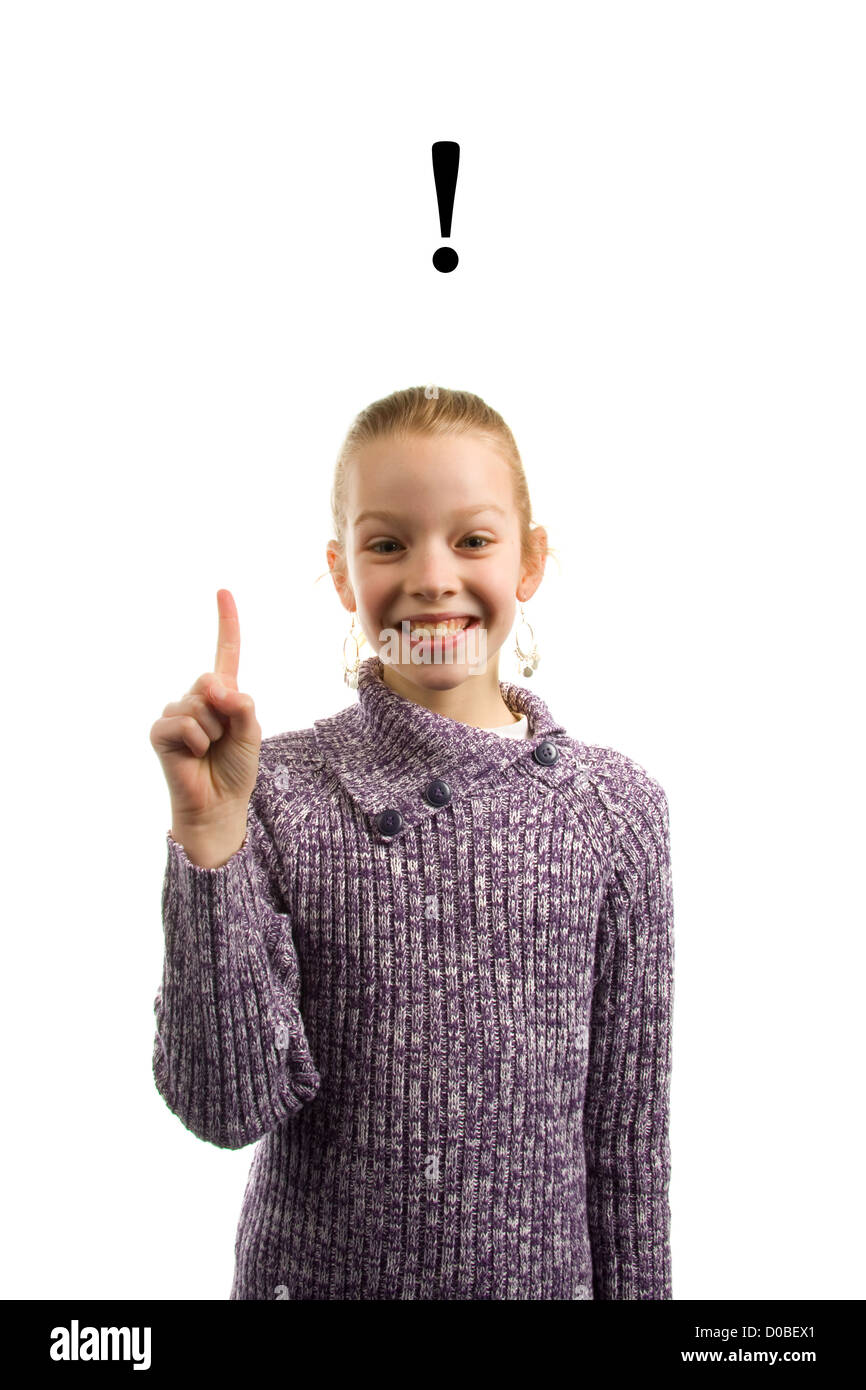 Girl with an exclamation mark isolated on white background Stock Photo ...